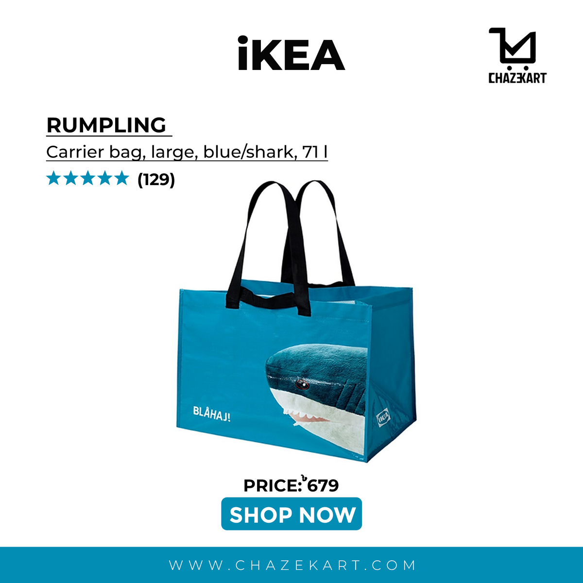 IKEA RUMPLING Carrier bag, large, blue/shark, 71 l – ChazeKart
